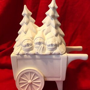 2 Piece Mayco's Snow People Lid With Cart in Ceramic Bisque Ready to ...