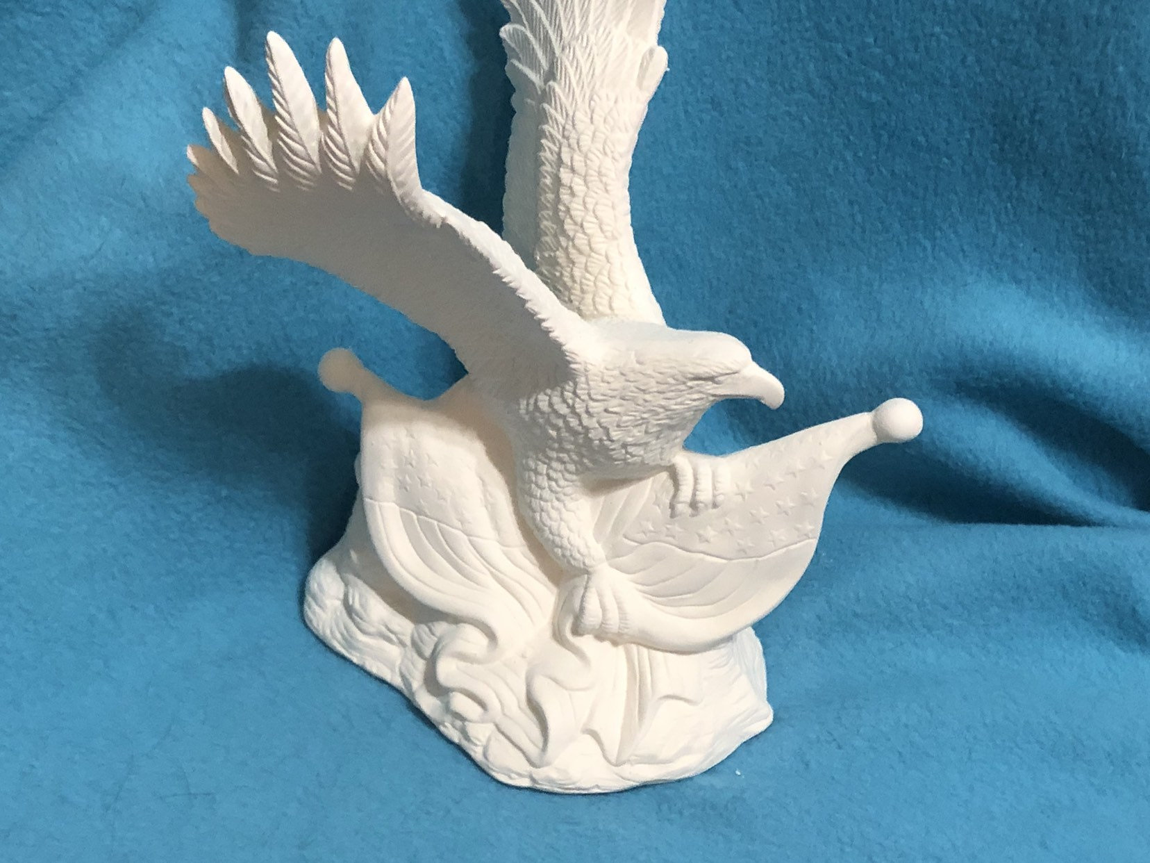 Ceramic American Eagle with Flag in bisque ready to paint