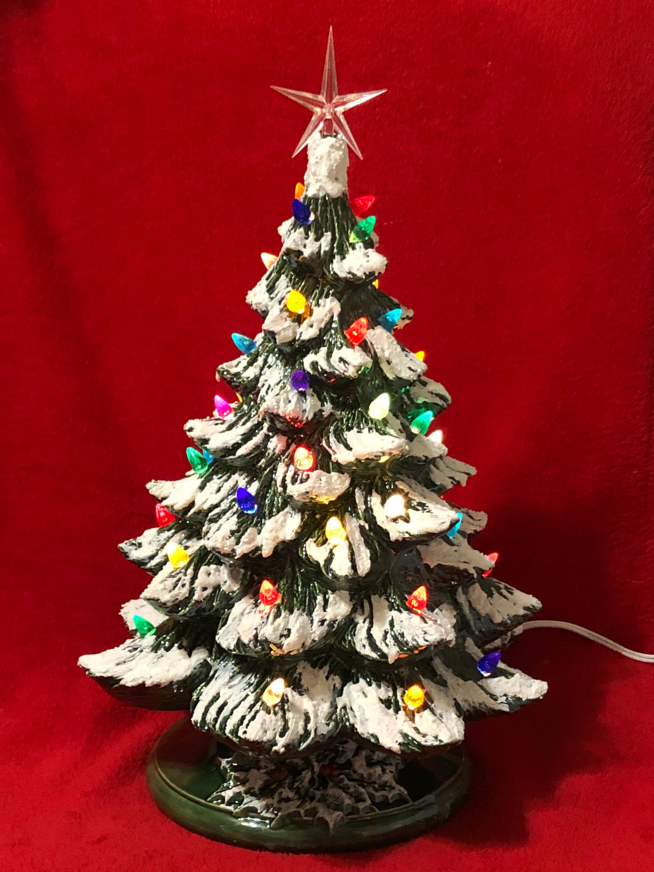 Ceramic Green Glazed Glitter Christmas Tree and base with snow ...