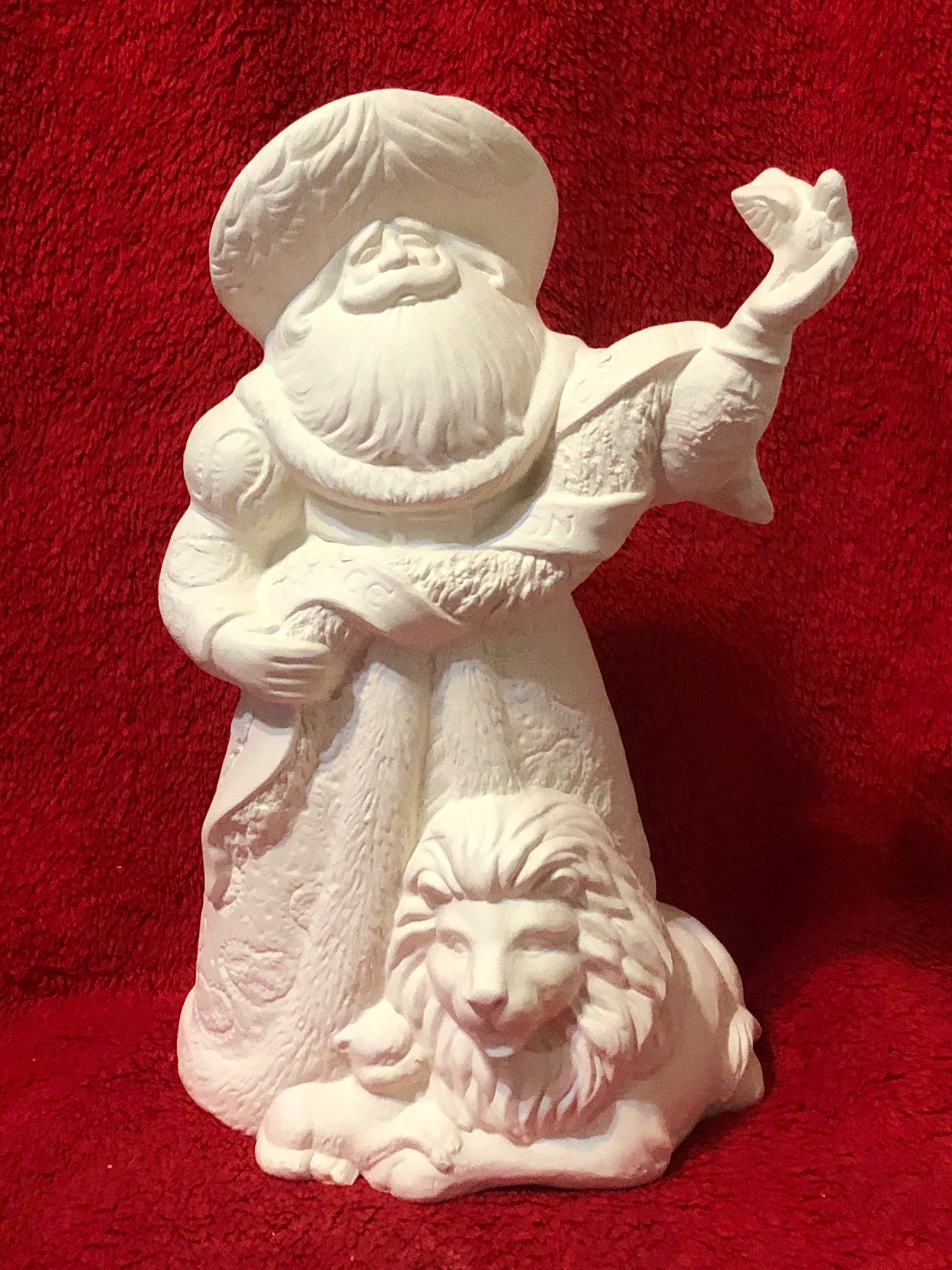 Handmade Ceramic Bisque Santa Figurine With Peace Dove - Ready to Paint ...