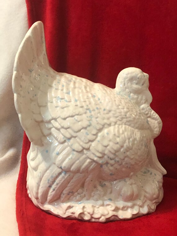 Milk Glass Glazed Ceramic Turkey With Light Blue Flecks - Etsy