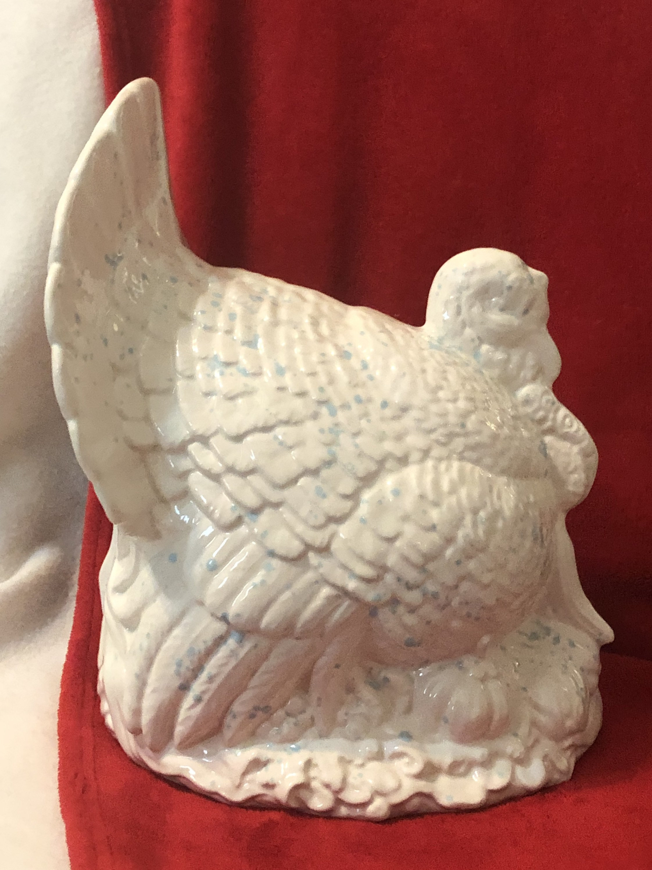 Milk Glass Glazed Ceramic Turkey with light blue flecks