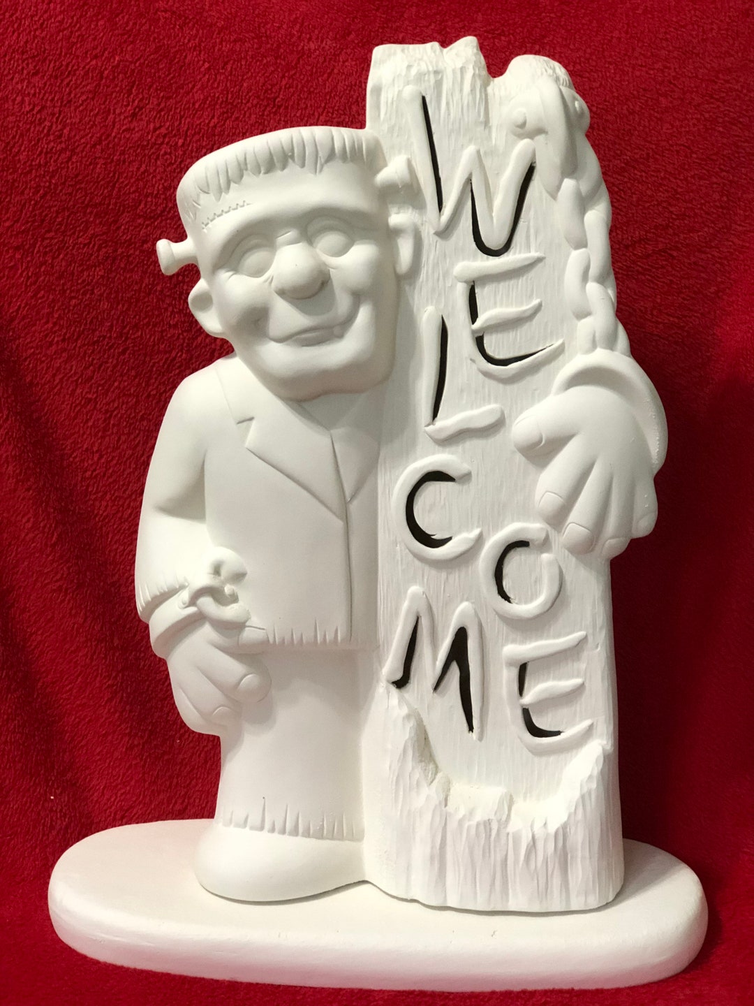 Frankie Welcome Sign With Base Stand and Holes in Ceramic Bisque Ready ...