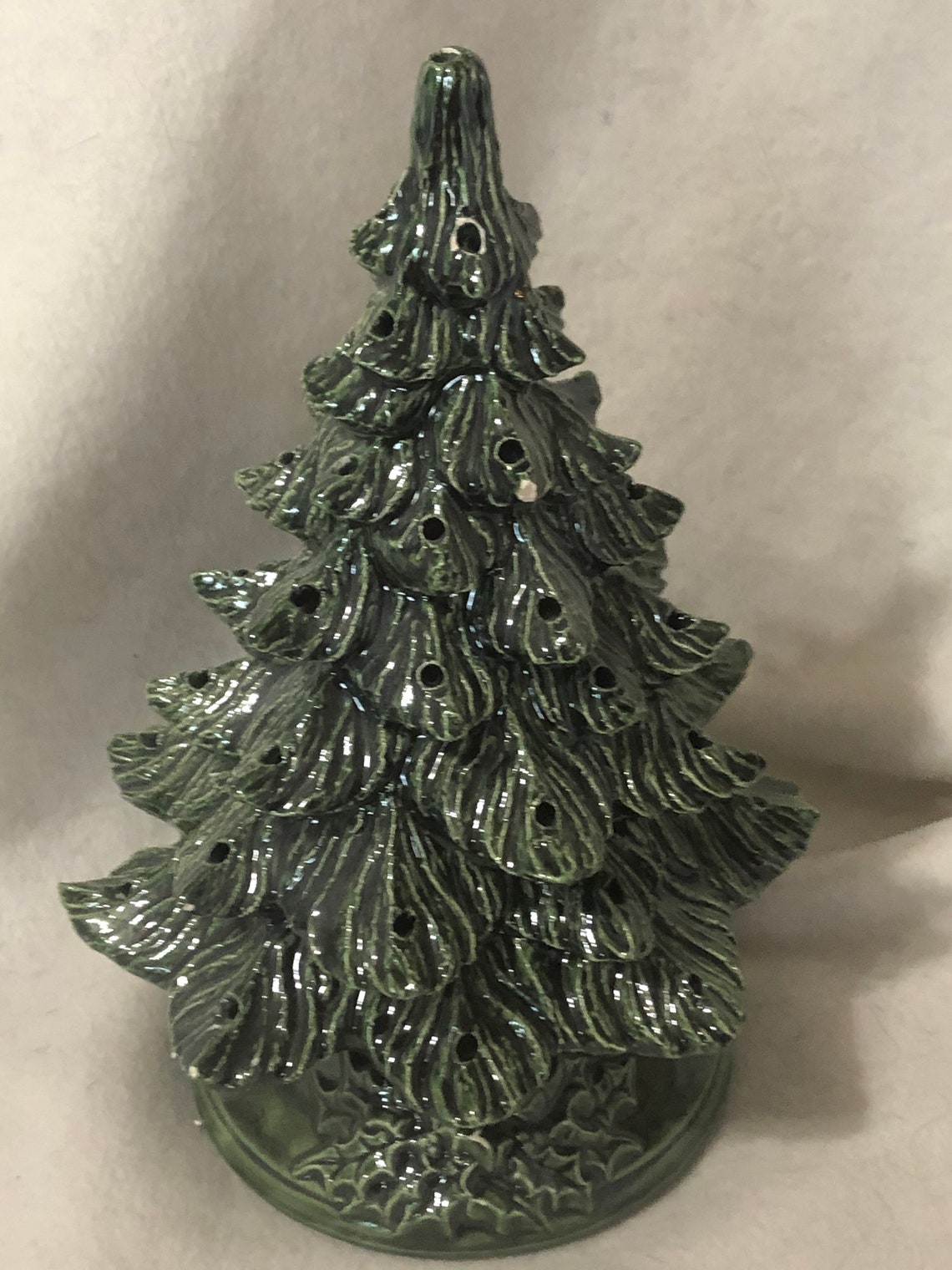 Green Glazed Ceramic Christmas Tree With Holes and Base - Etsy