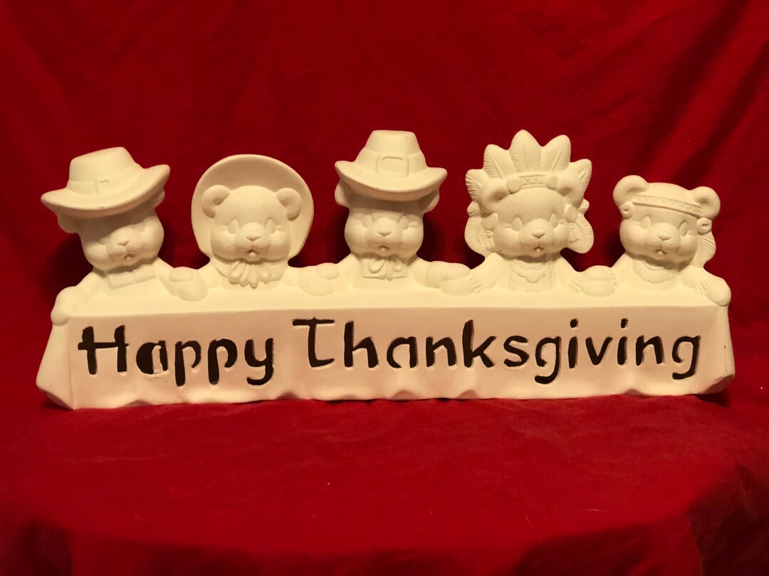 Clay Magics Happy Thanksgiving Bears Without Cut Outs in Ceramic Bisque ...