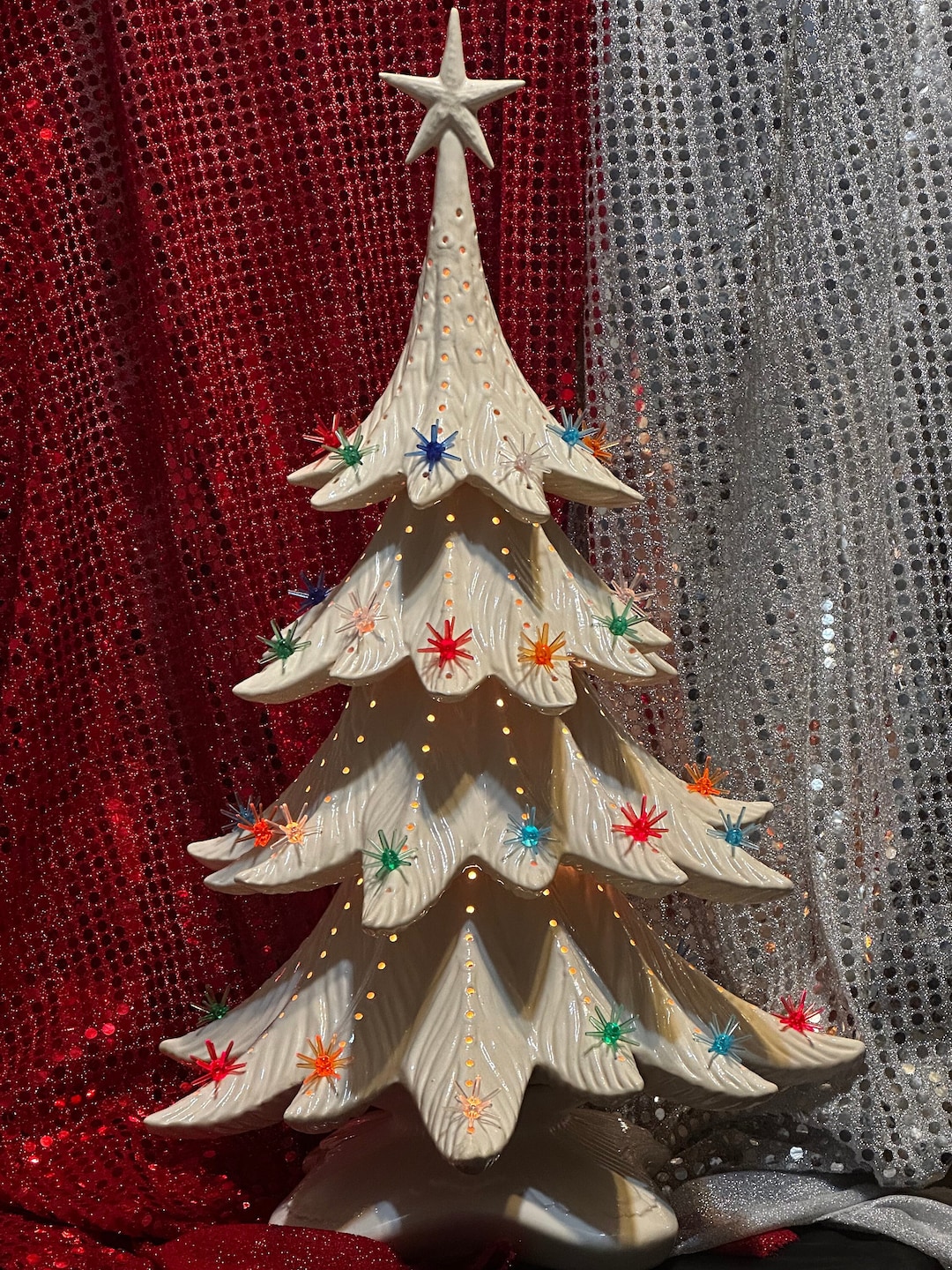 Handcrafted Ceramic Christmas Tree With Sputnik Bulbs - 5 Piece Skirt ...