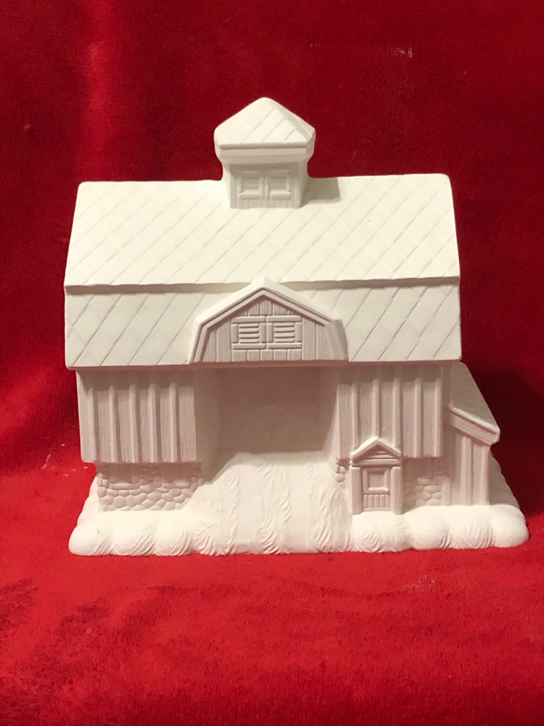 Ceramic Barn With Cobblestone Base Bisque Ready to Paint - Etsy