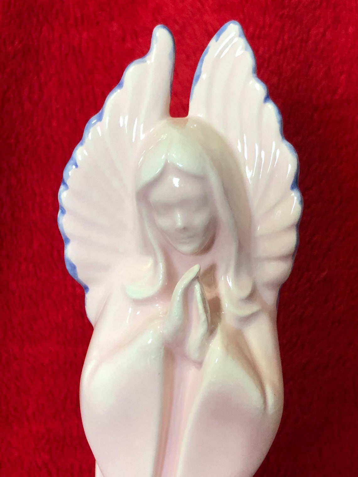 Rare Praying Angel Glazed in Light Pink with Saphire Blue | Etsy
