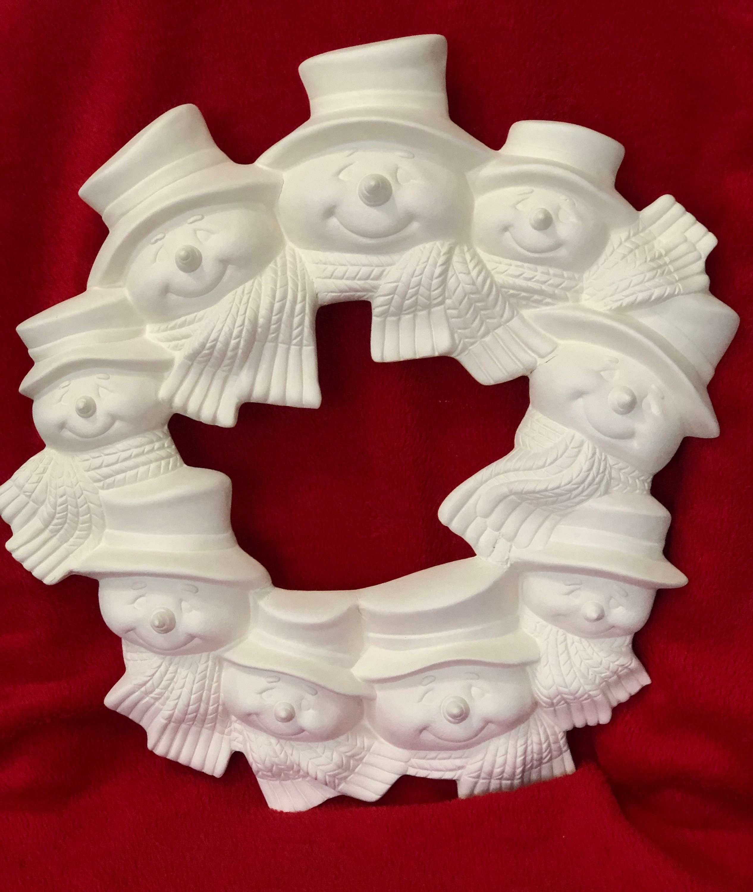 Ceramic Snowman Wreath In Bisque Ready To Paint By Jmdceramicsart