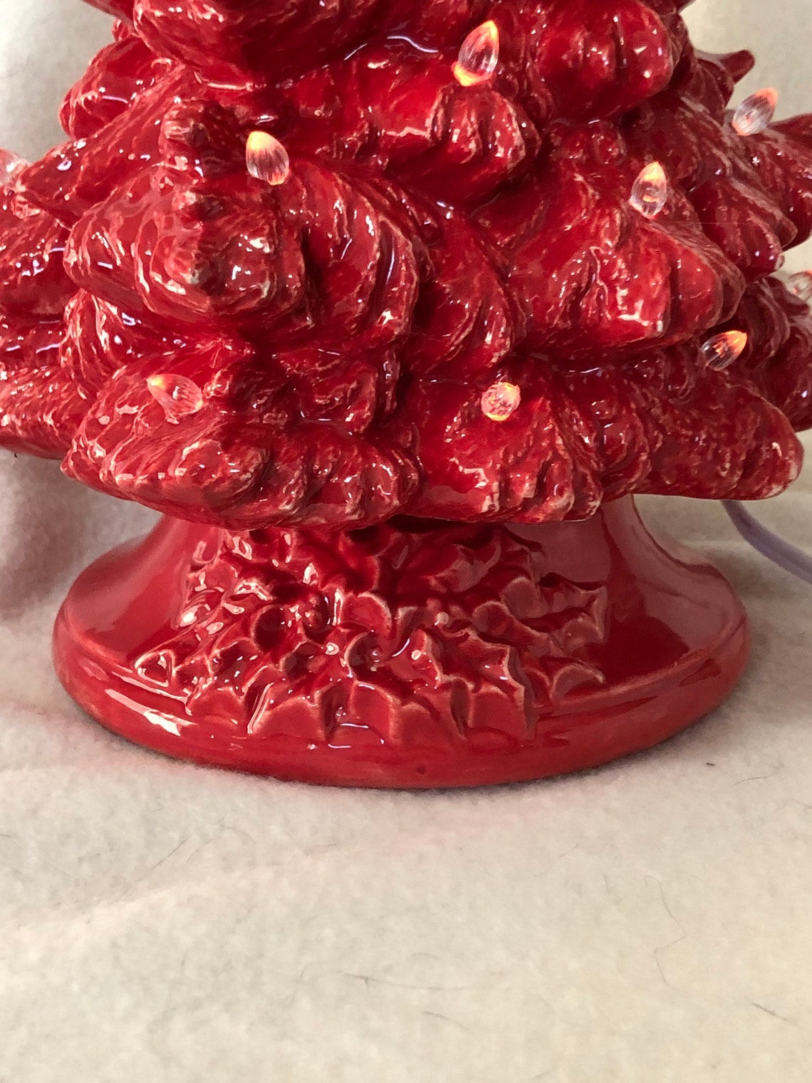 Red Glazed Small Frazier Fir With Clear Bulbs Star and Base - Etsy