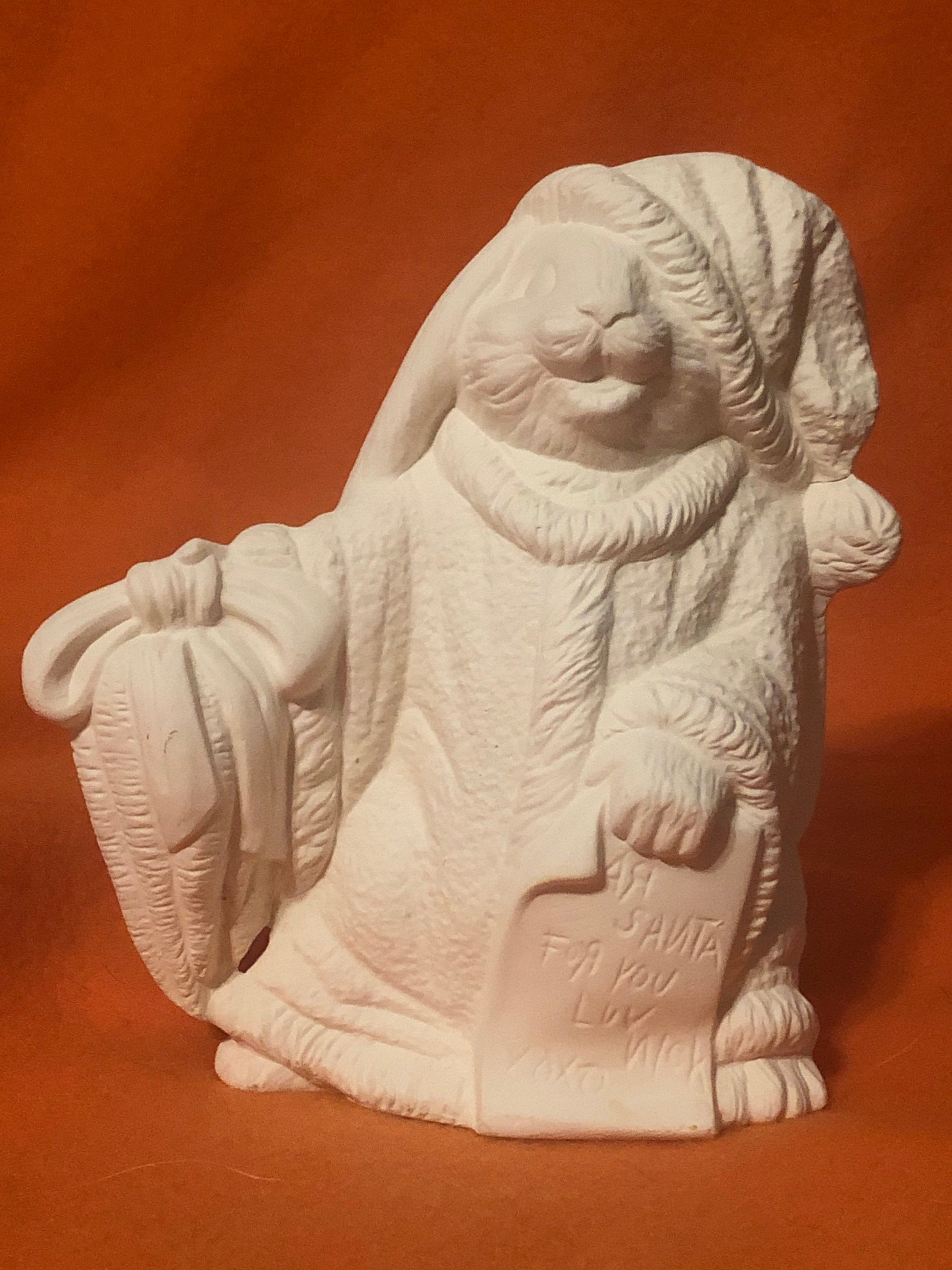 Christmas Rabbit in ceramic bisque ready to paint by jmdceramicsart