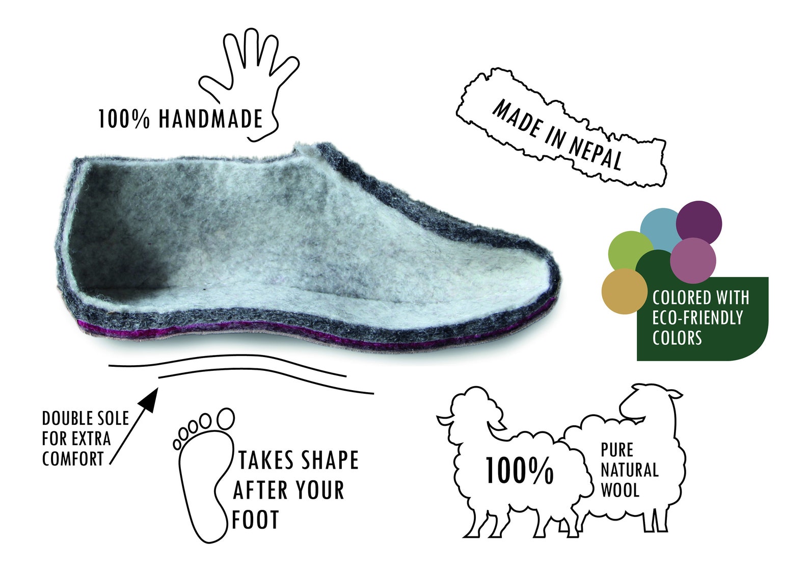 Rubber Sole / Felted Wool Shoe Slippers / Natural Grey - Etsy