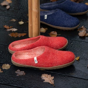 Rubber Sole Felted Wool Mule Slippers Womens Slippers Mens Slippers ...