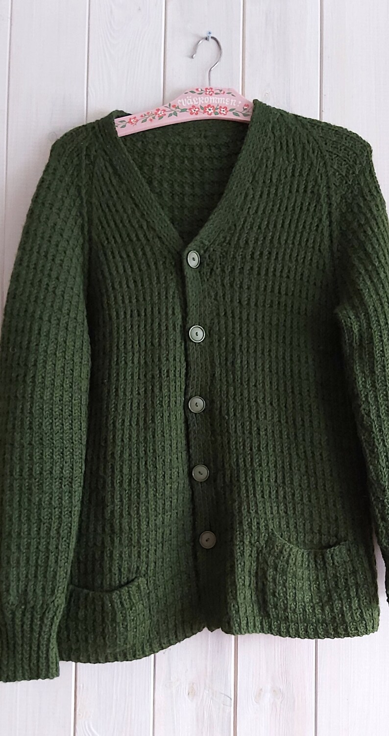 Vintage Wool Cottagecore Chunky Knit Cardigan, Rustic Green Grass V ...
