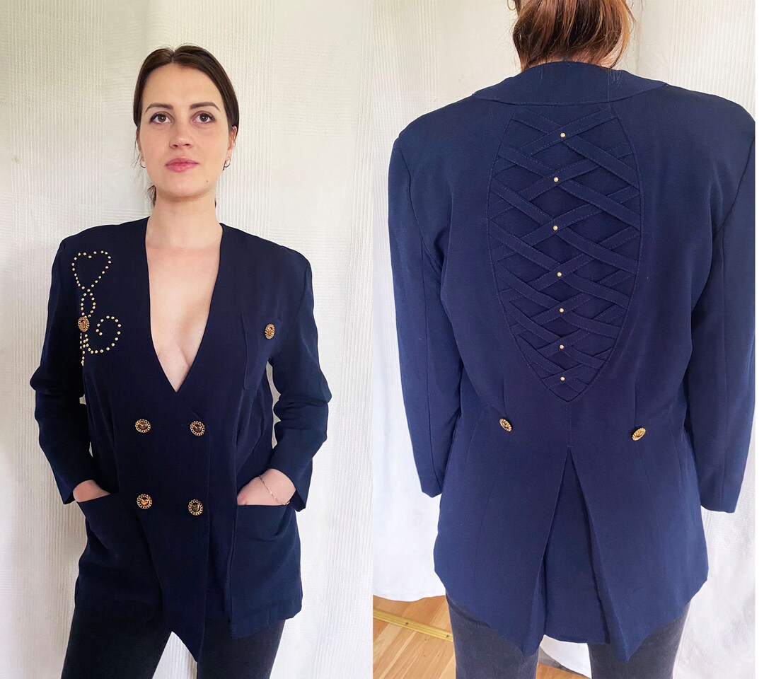 80s Parisian Navy Blue Mariner Style Blazer Michael's - Etsy