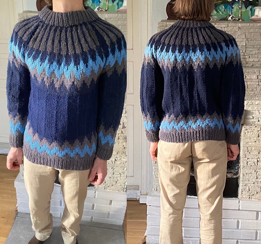 Vtg Icelandic Hand Knitted Blue Taupe Sweater, Nordic Patterned ...
