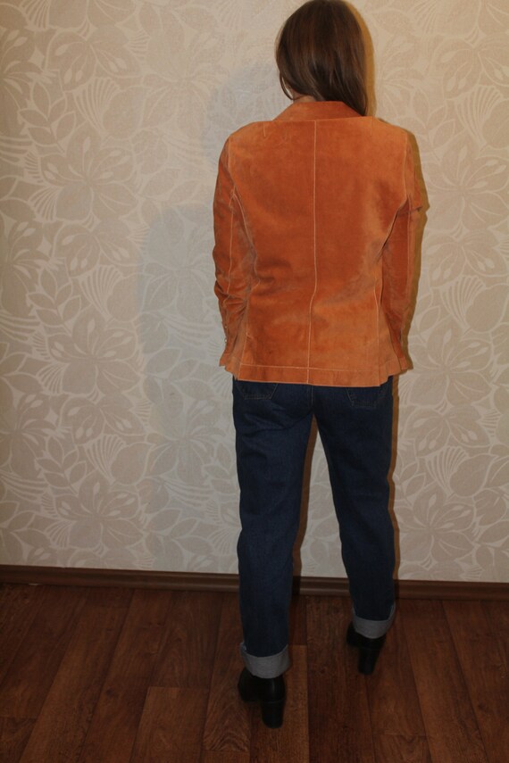 Vintage 80s Orange Bohemian Hippie Suede Jacket Fitte… - Gem