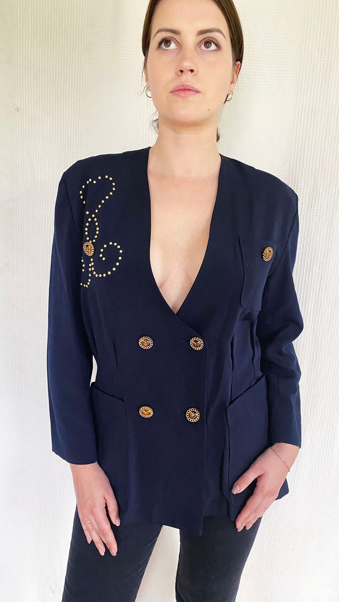 80s Parisian Navy Blue Mariner Style Blazer, Michael's Double-breasted ...