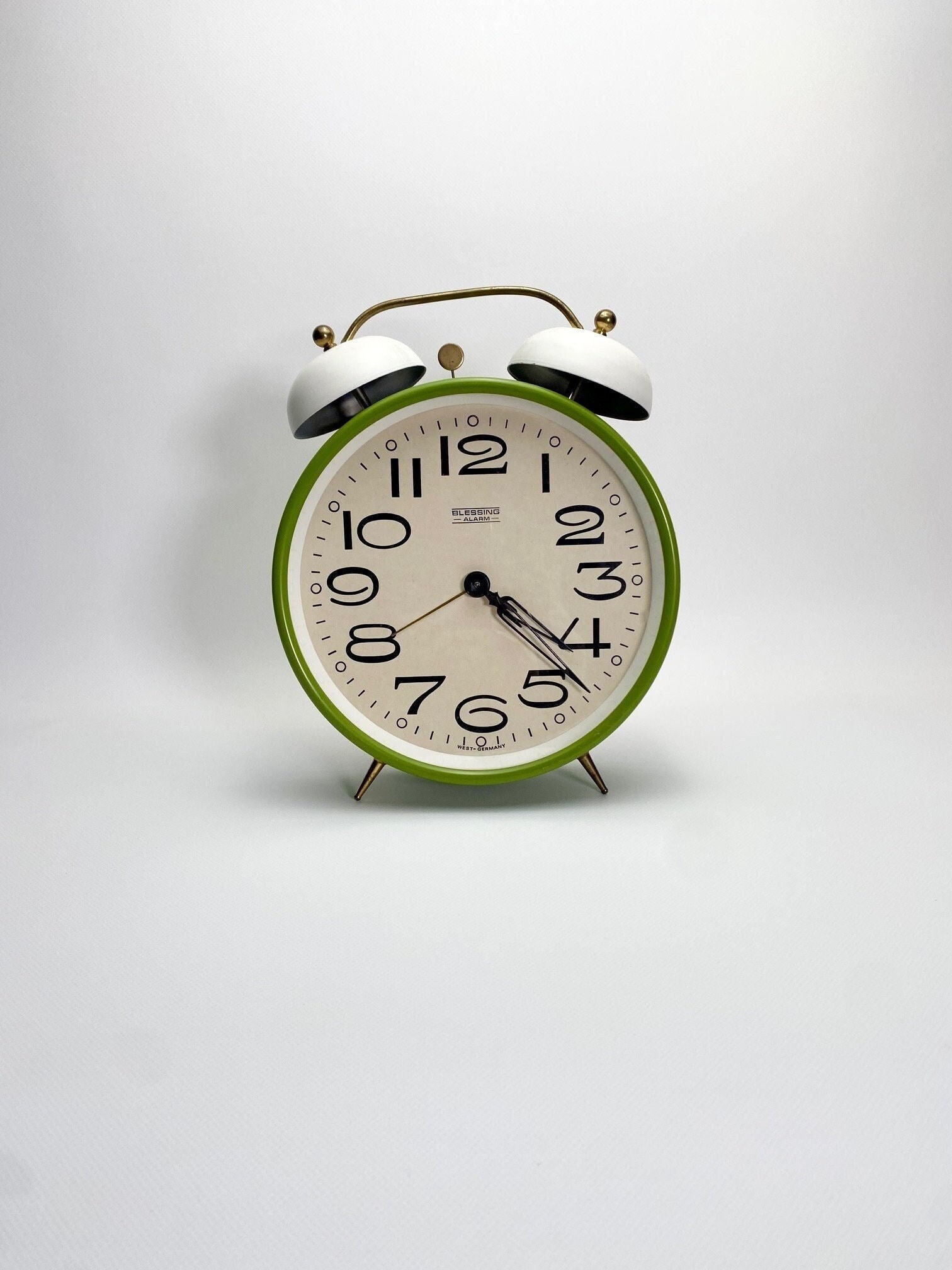 Mid Century Alarm Clock / Blessing West Germany Green Double Bell Clock ...