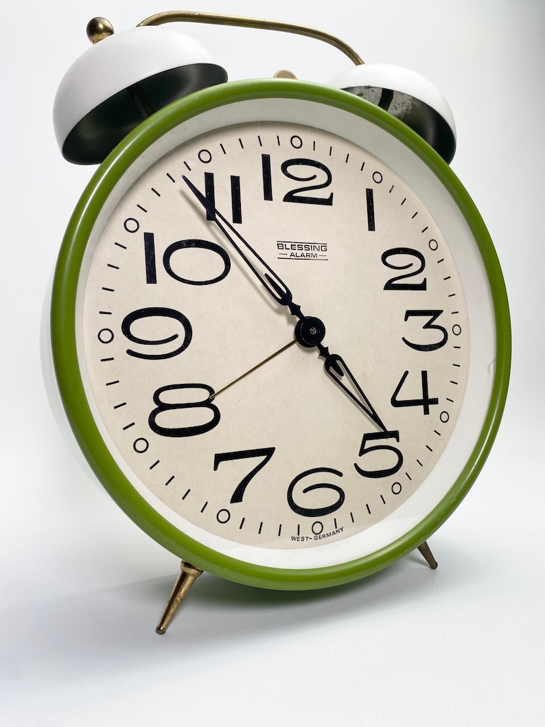 Mid Century Alarm Clock / Blessing West Germany Green Double Bell Clock ...