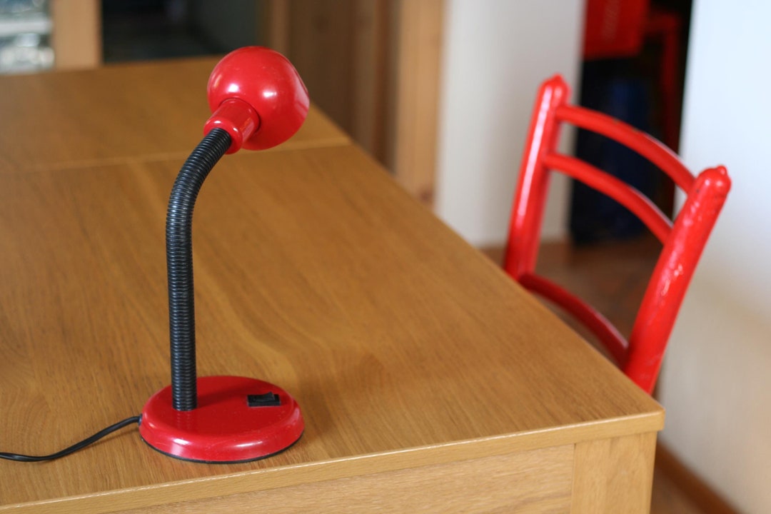 Mid Century Desk Lamp / Red Gooseneck Metal Office Lamp / Vintage Table ...