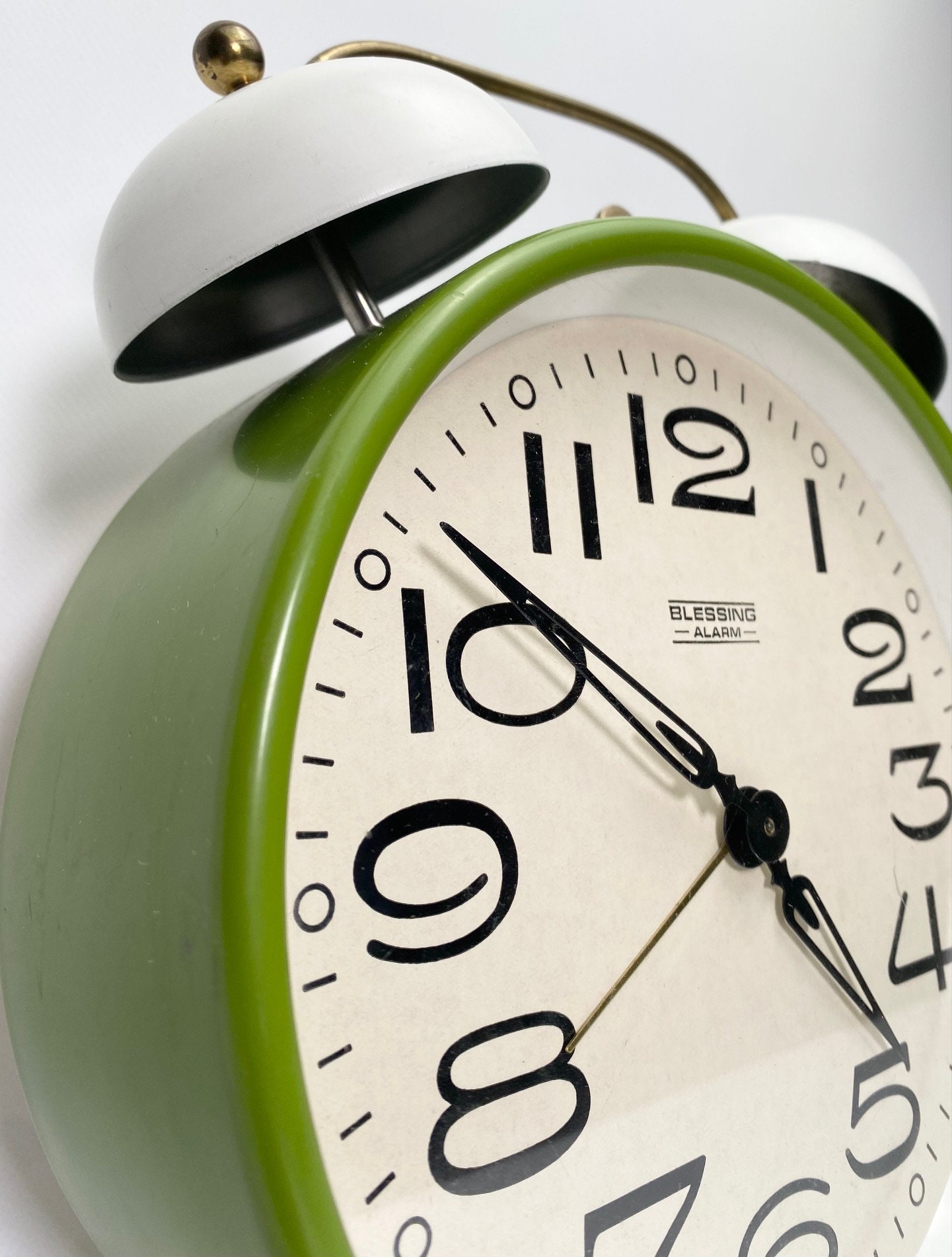 Mid Century Alarm Clock / Blessing West Germany Green Double Bell Clock ...