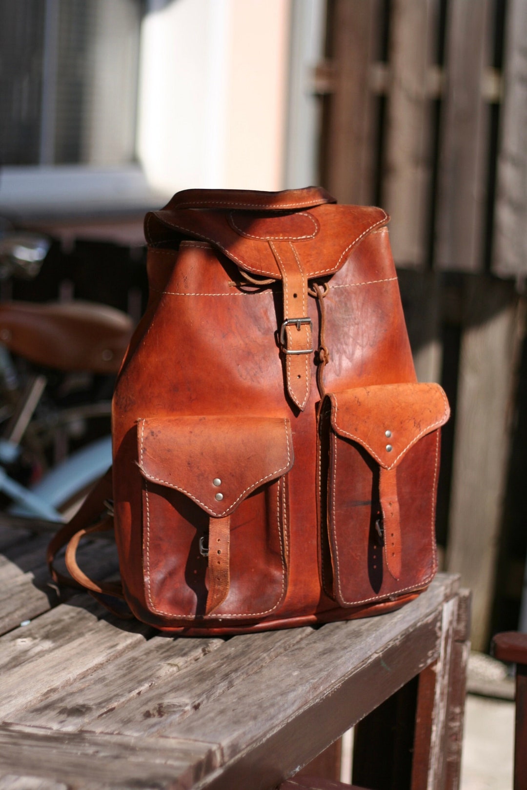 Vintage Brown Leather Backpack / Backpacks / Genuine Leather Backpacks ...