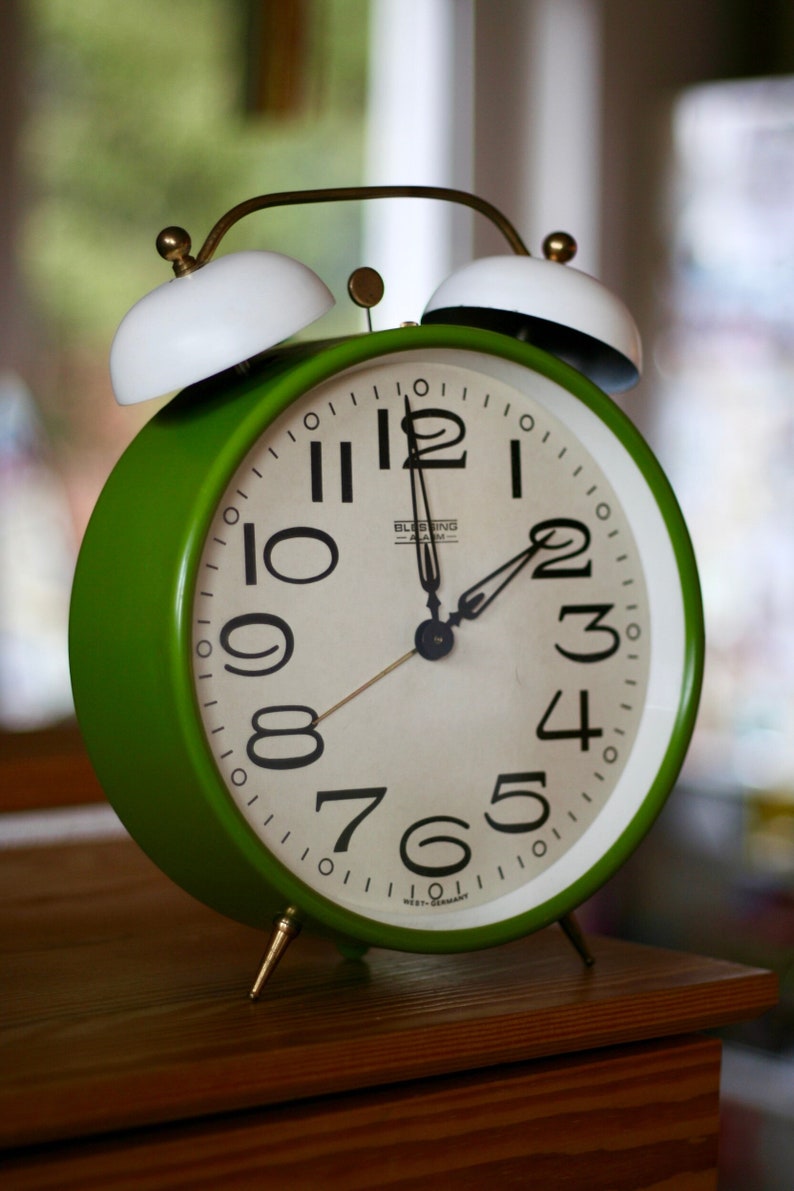 Mid Century Alarm Clock / Blessing West Germany Green Double Bell Clock ...