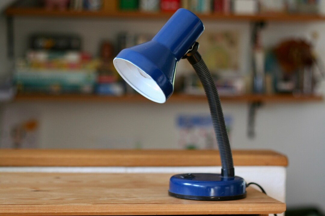 Mid Century Desk Lamp / Blue Metal Office Lamp / Vintage Table Lamp ...