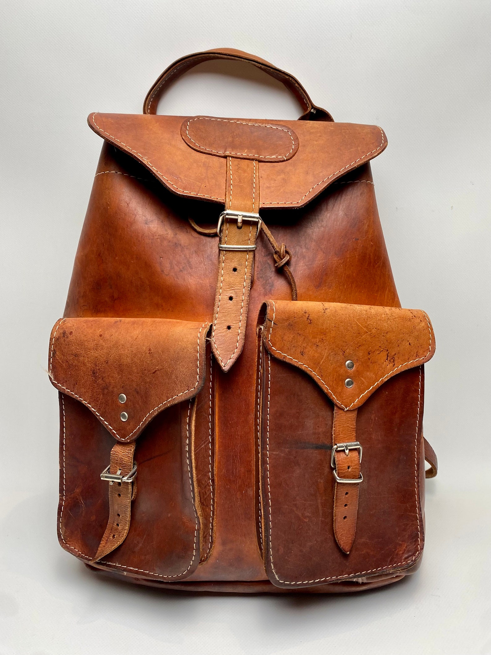 Vintage Brown Leather Backpack / Backpacks / Genuine Leather Backpacks ...