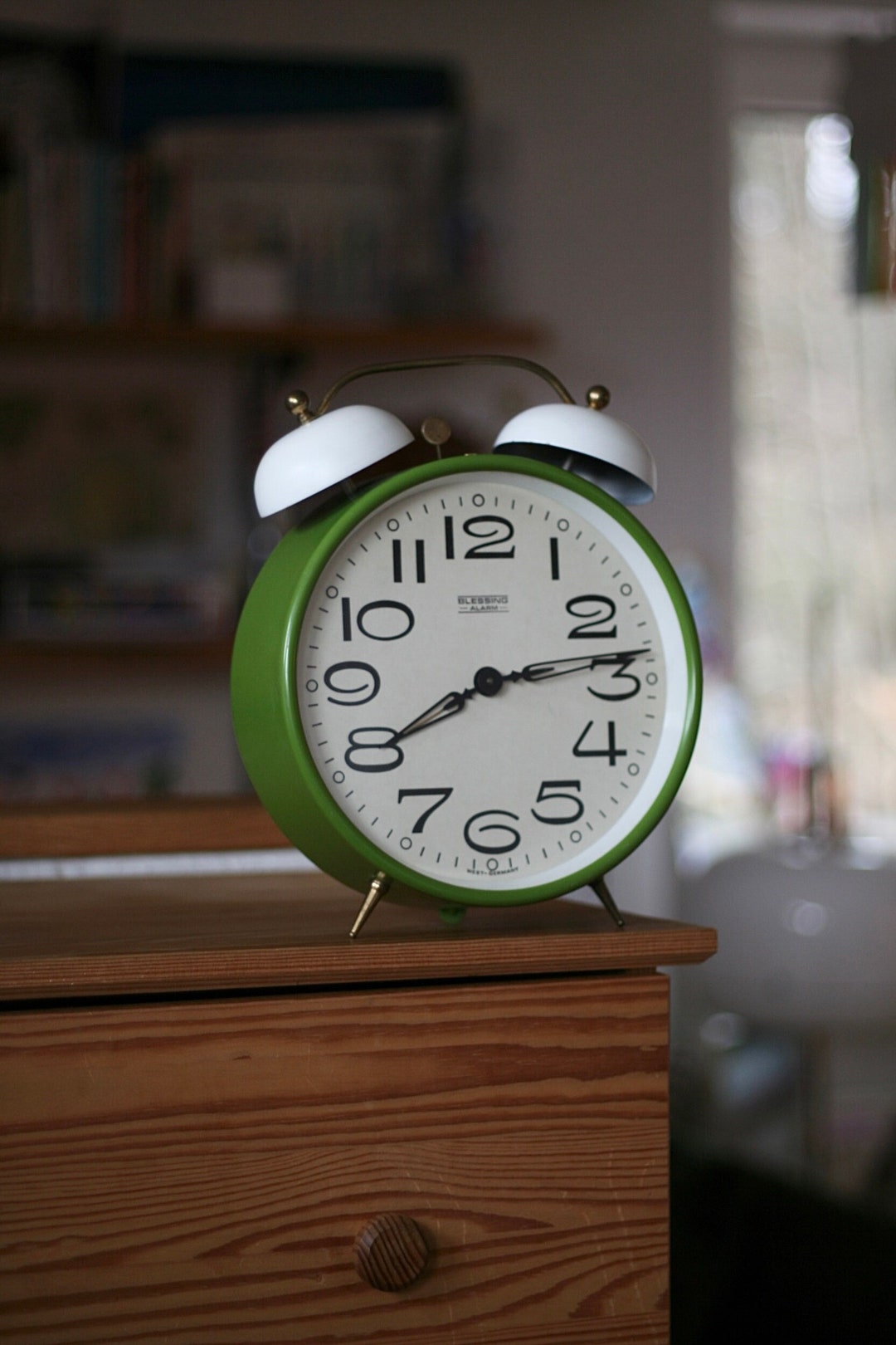Mid Century Alarm Clock / Blessing West Germany Green Double Bell Clock ...