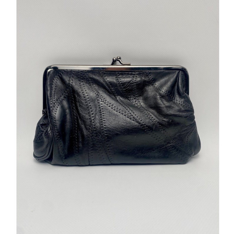 Vintage Woman's Purse With Stitches / Hand Wallet / Make-up Bag / Black ...