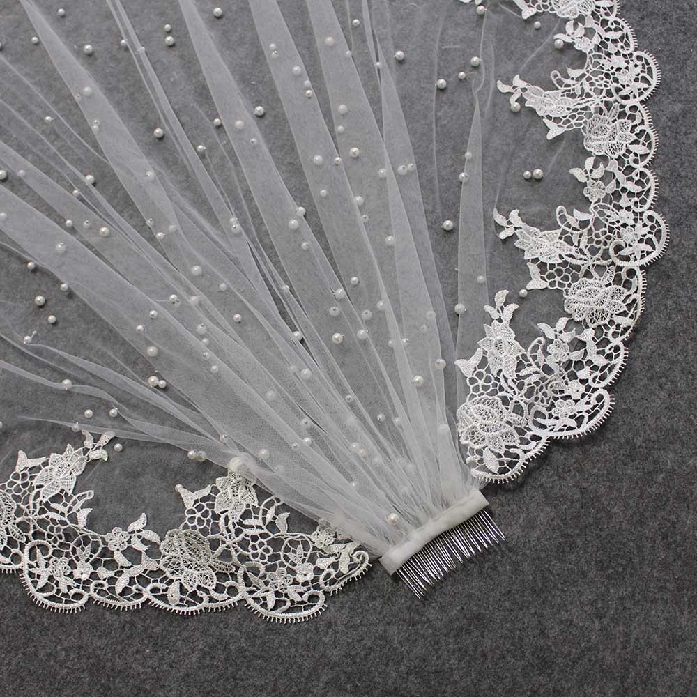 Beautiful Pearls Wedding Veil Short Lace Bridal Veil With Comb - Etsy