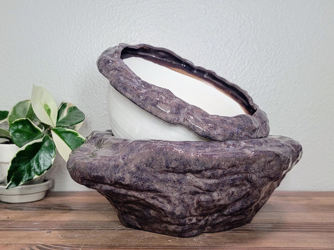 Large Natural Stone Rock Ceramic Self Watering Planter Pot - Etsy