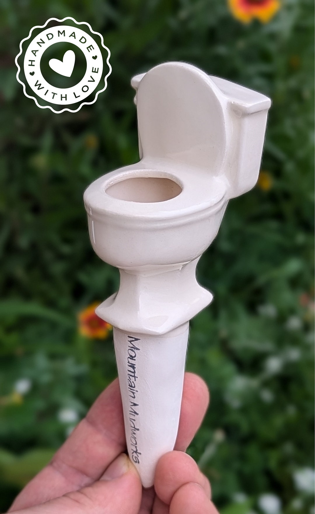 Handmade Toilet Watering Spike | Funny Ceramic Plant Stake | Self ...