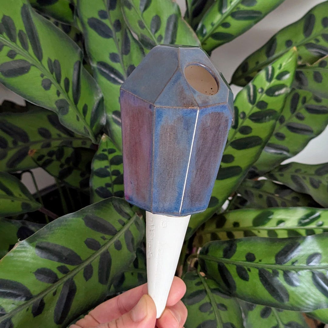 Large Crystal - Self Watering Ceramic Olla Plant Stake for Houseplants ...