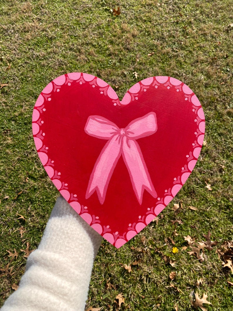 Heart & Bow Valentine Painting - Etsy