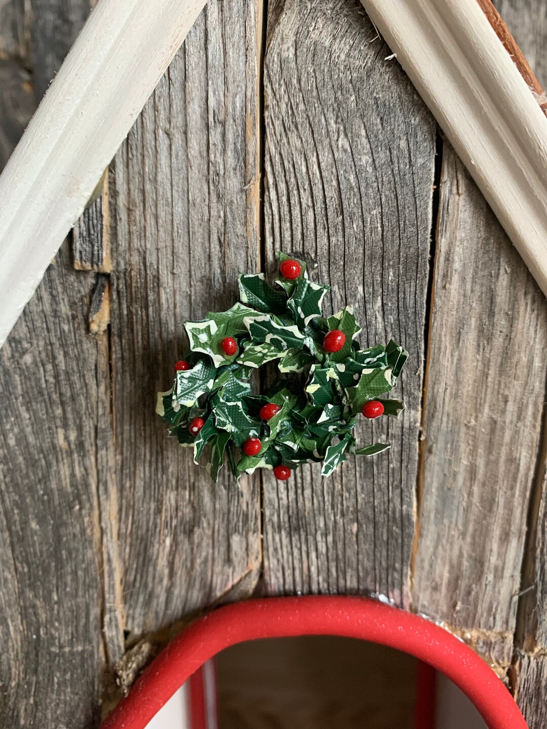 Dollhouse Miniature Holly Wreath, Variegated Holly, Christmas Wreath, 1 ...