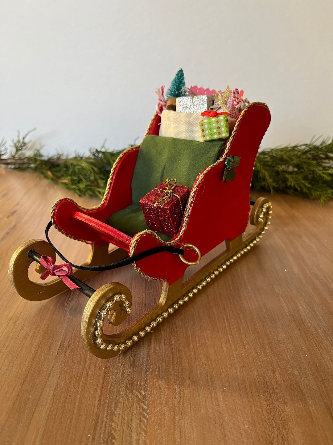 Dollhouse Miniature Santa Sleigh With Bag of Presents. Christmas ...