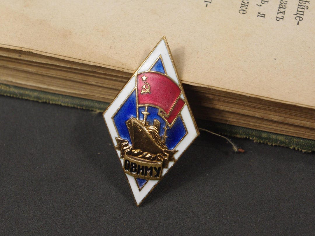 Vintage 1960s Soviet Graduation Badge Rhombus Sign USSR Maritime School ...