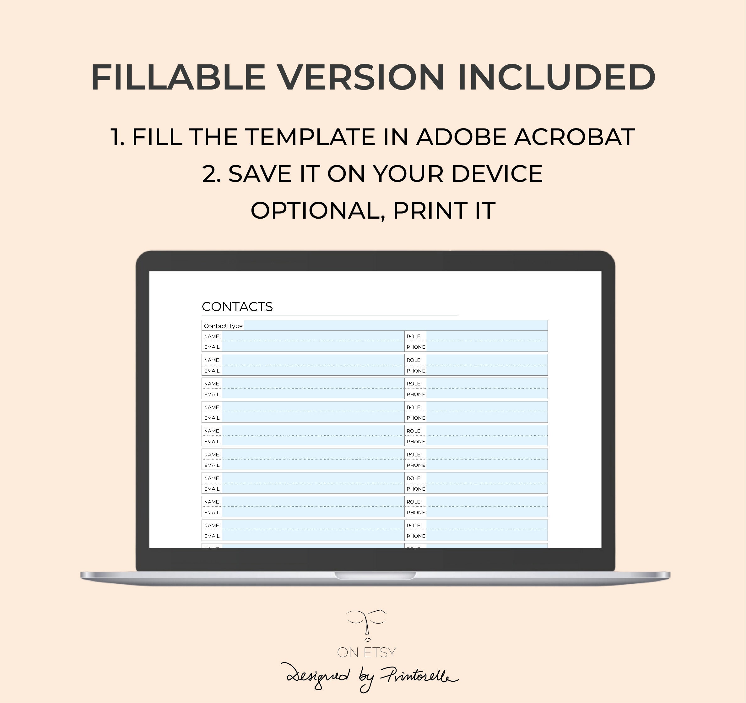 Contacts Template, Printable Sheets, Fillable, Digital Download ...