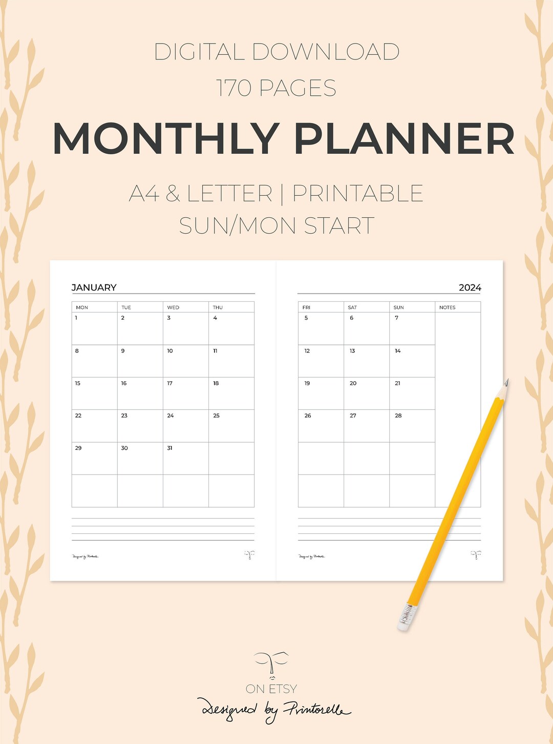 Monthly Planner 2024-2030, Printable Sheets, Digital Download ...