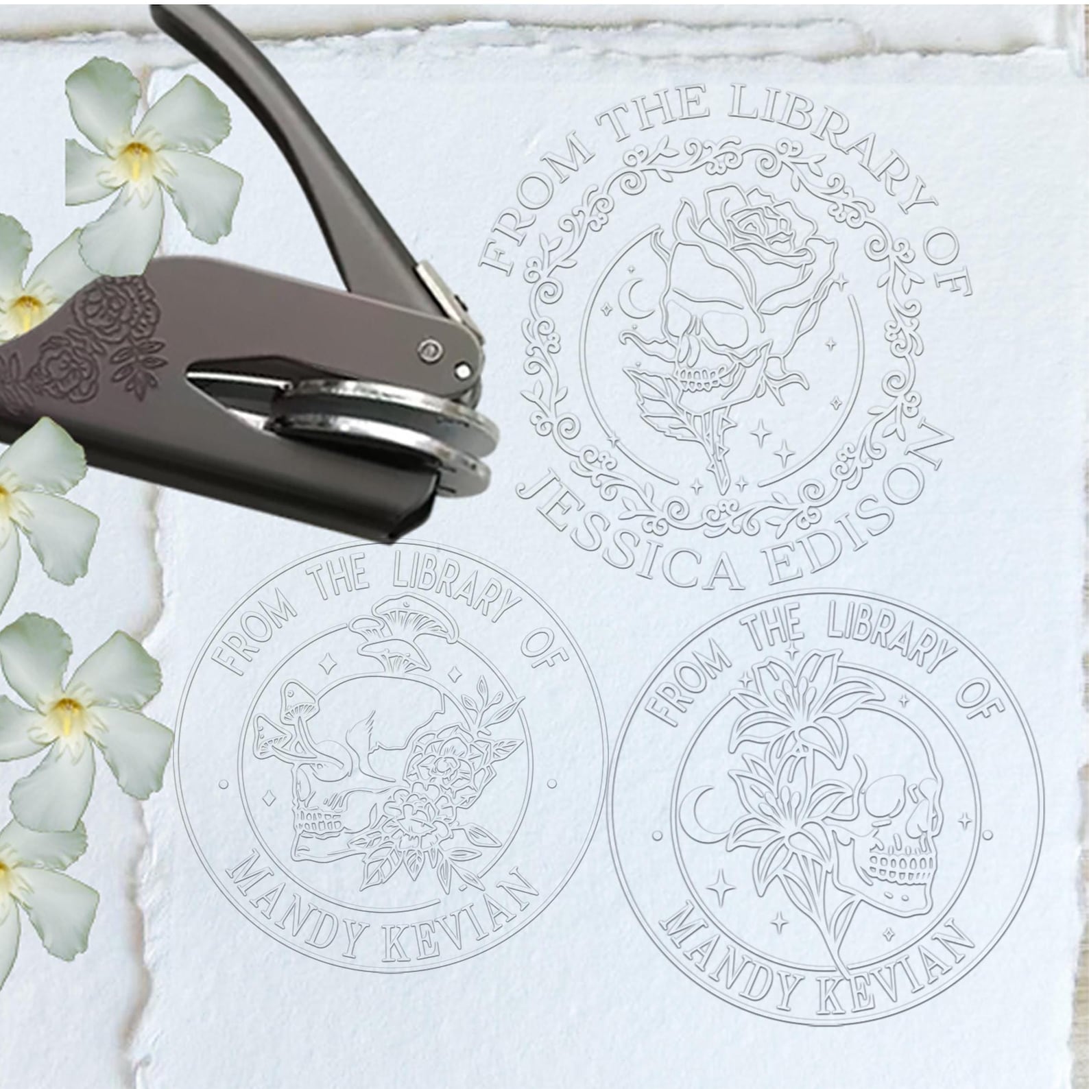 Custom Floral Snake Skull Embosser, Personalized Library Stamp，book ...