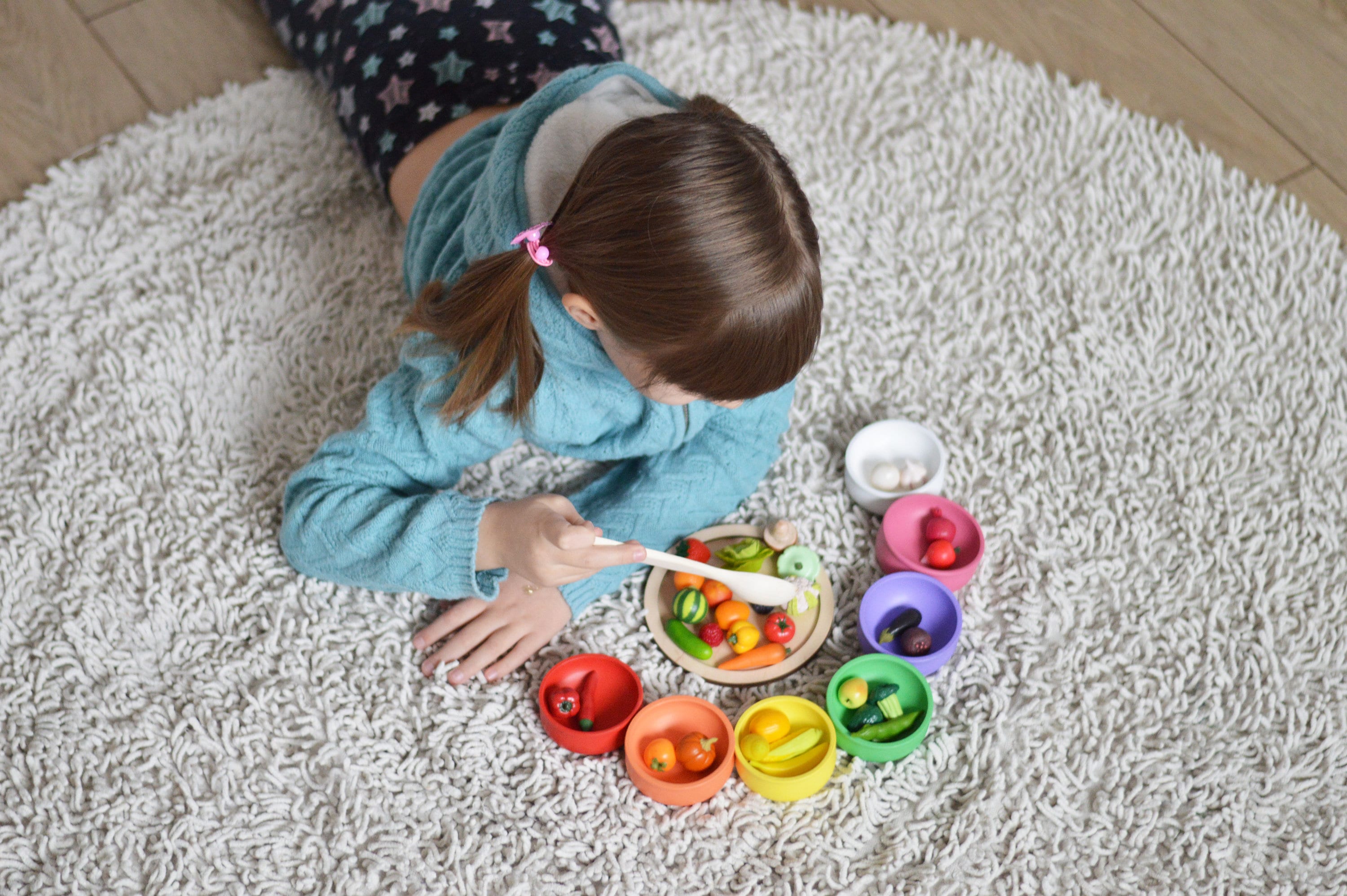 Rainbow Color Sorting Set With Wooden Bowls and Spoon, Miniature ...