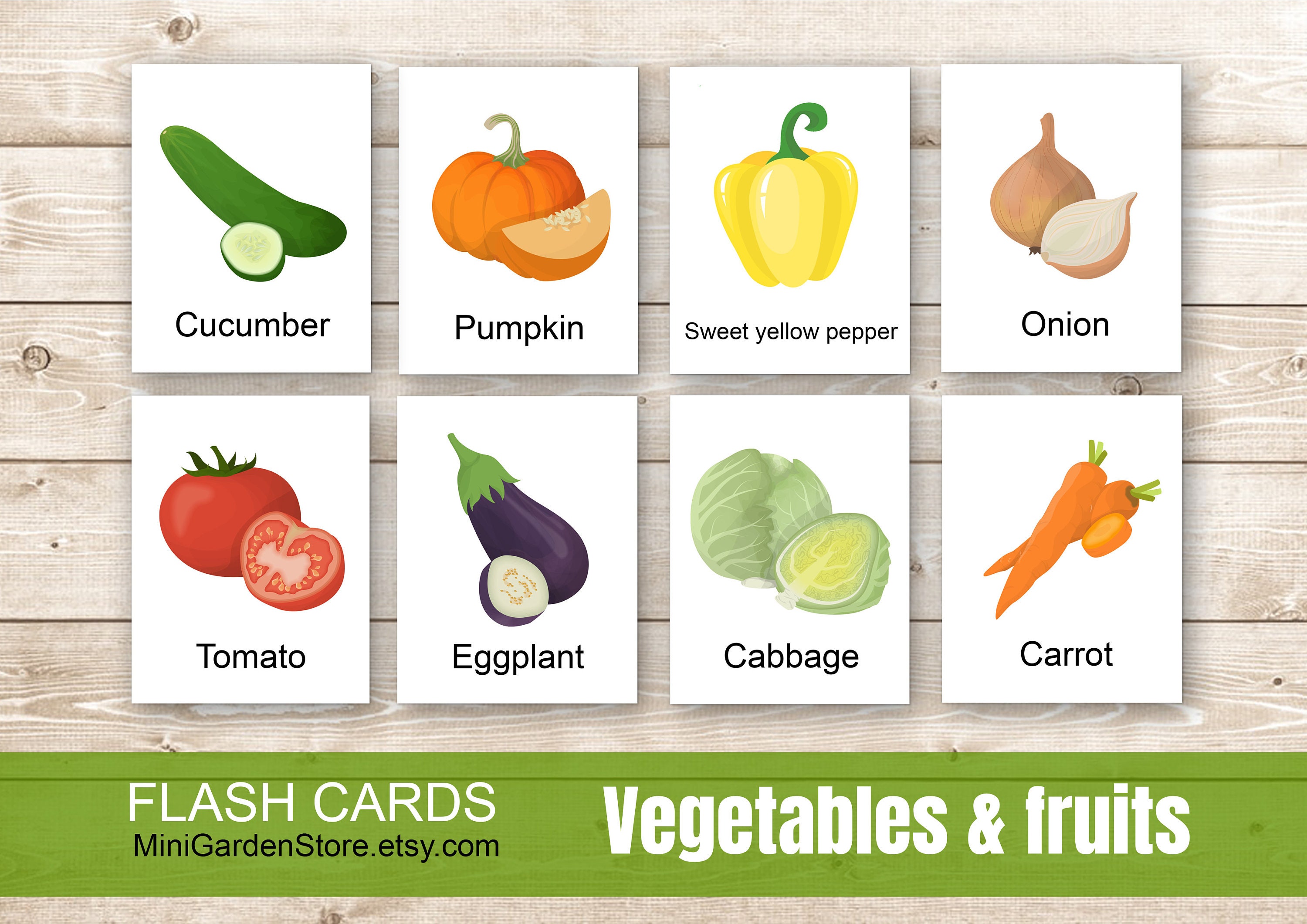 Instant Download Printable Montessori Flashcards Vegetables & - Etsy