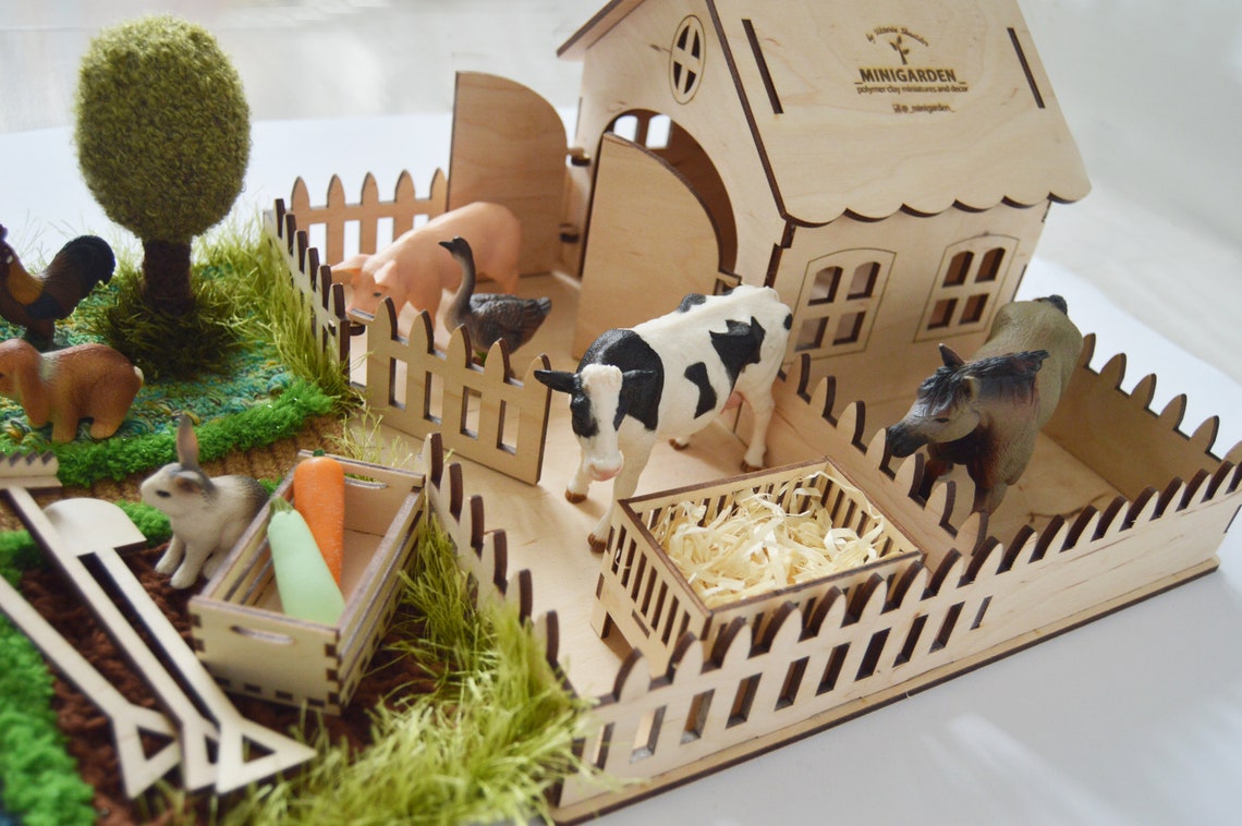 Toy Animal Farm Wooden Farm Set Learning Toys Montessori Toys - Etsy