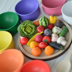Rainbow Color Sorting Set With Wooden Bowls and Spoon, Miniature ...