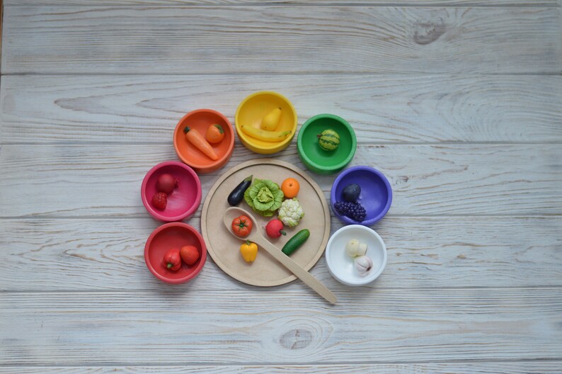 Colors sorting toy with miniature vegetables Montessori | Etsy