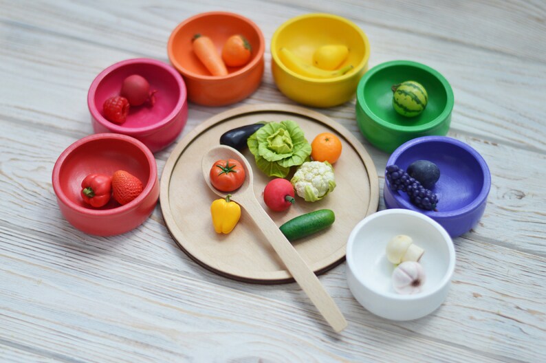 Colors sorting toy with miniature vegetables Montessori | Etsy
