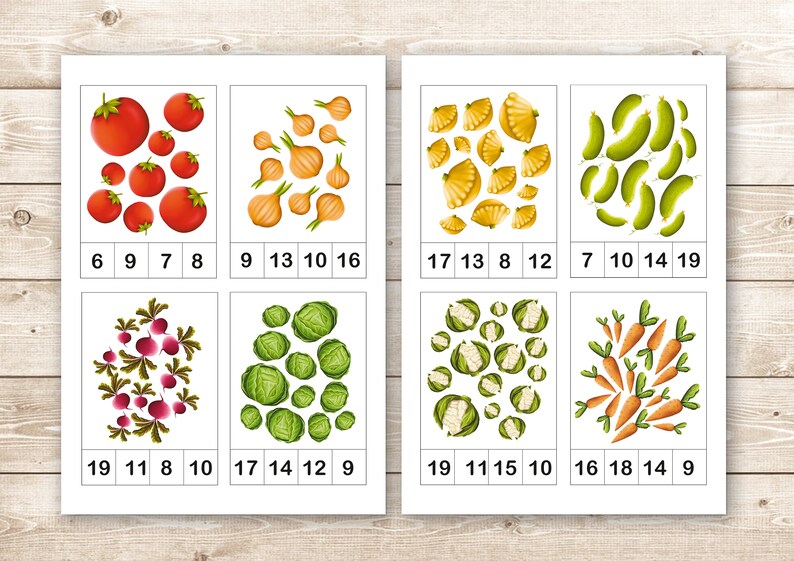 Counting vegetables Clip cards Numbers 1 to 20 Instant | Etsy
